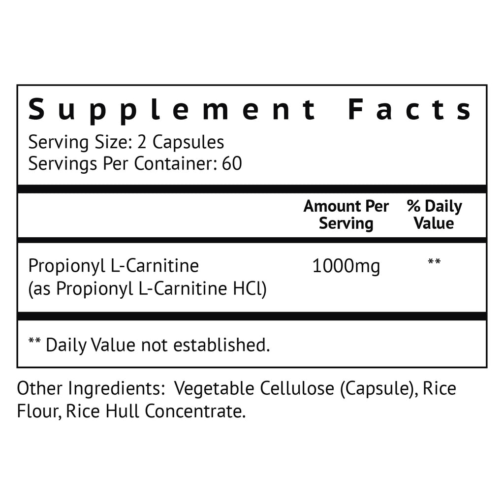 Propionyl-L-Carnitine (PLCAR) - NO Artificial Fillers - 120 Capsules ...